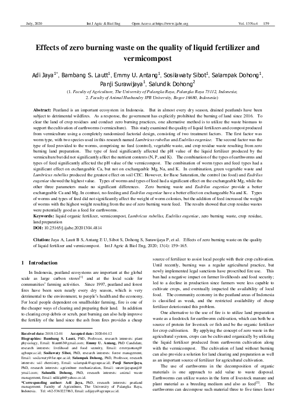 (PDF) Effects of zero burning waste on the quality of liquid fertilizer ...
