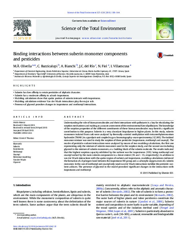 Pdf Binding Interactions Between Suberin Monomer Components And Pesticides José C Del Río