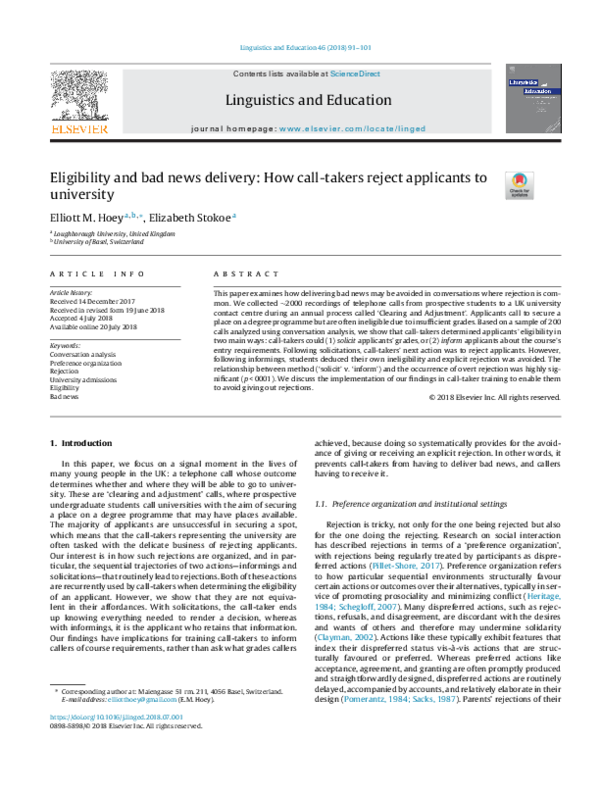 (PDF) Eligibility and bad news delivery: How call-takers reject ...