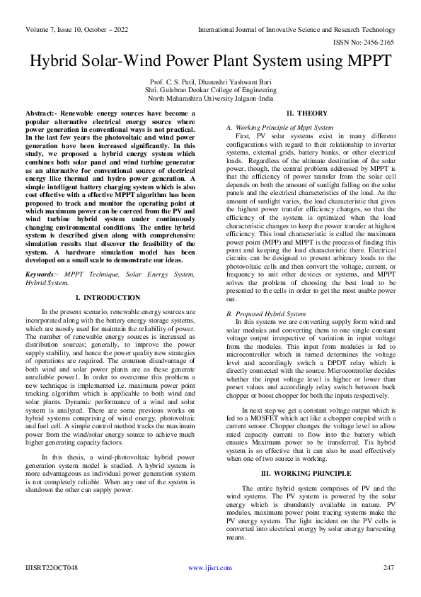 (PDF) Hybrid Solar-Wind Power Plant System using MPPT