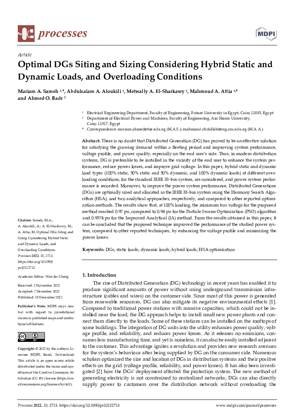 Pdf Optimal Dgs Siting And Sizing Considering Hybrid Static And Dynamic Loads And Overloading