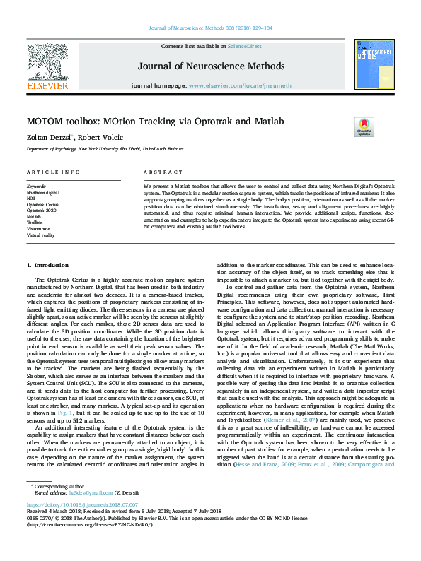 (PDF) MOTOM toolbox: MOtion Tracking via Optotrak and Matlab