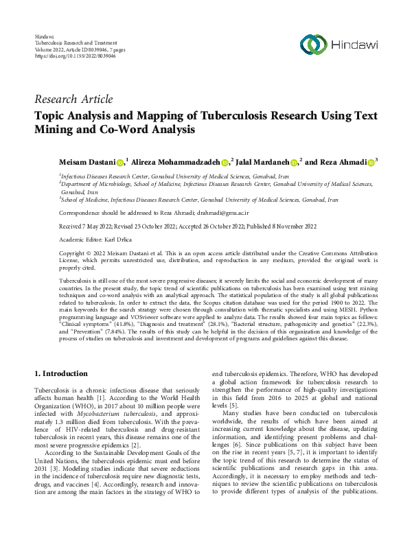 (PDF) Topic Analysis and Mapping of Tuberculosis Research Using Text ...