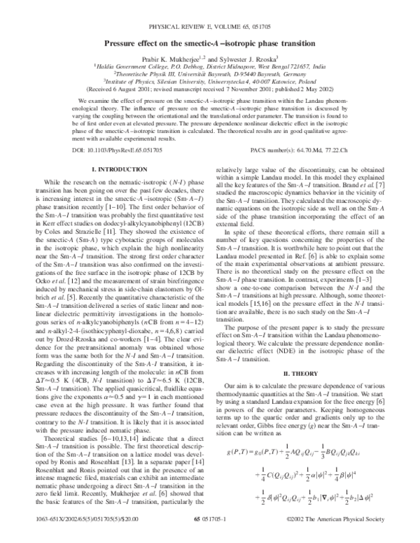 (PDF) Pressure effect on the smectic-A-isotropic phase transition