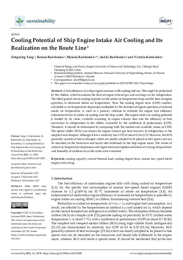 (PDF) Cooling Potential of Ship Engine Intake Air Cooling and Its ...