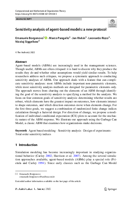 (PDF) Sensitivity analysis of agent-based models: a new protocol