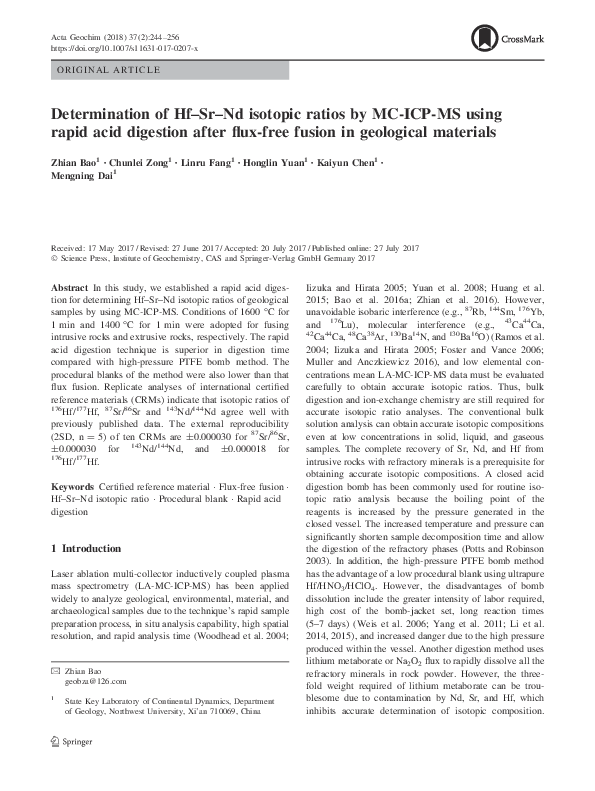 (PDF) Determination of Hf–Sr–Nd isotopic ratios by MC-ICP-MS using ...
