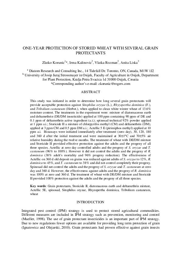 (PDF) One-Year Protection of Stored Wheat with Several Grain Protectants