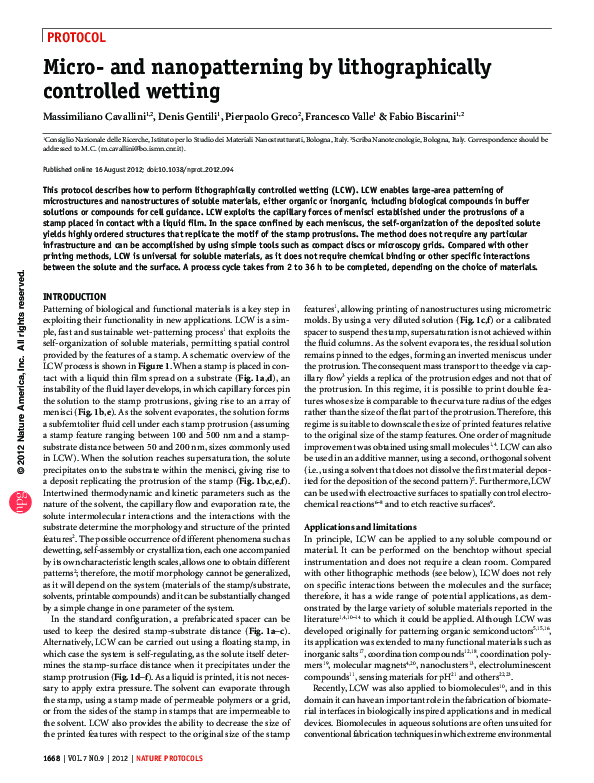 (PDF) Micro- and nanopatterning by lithographically controlled wetting