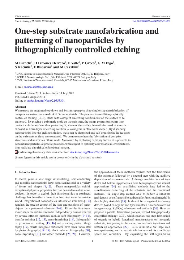 (PDF) One-step substrate nanofabrication and patterning of nanoparticles by lithographically ...