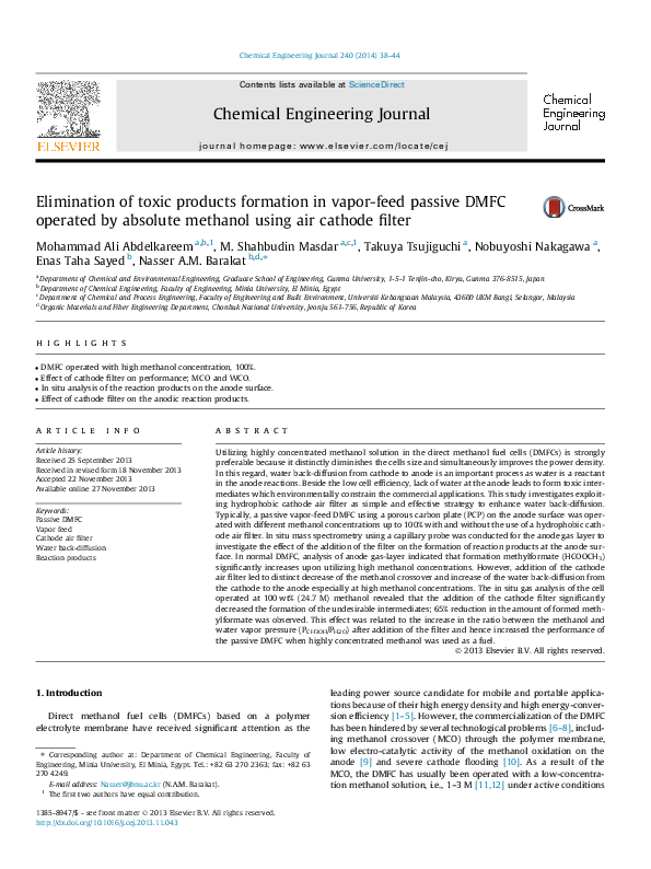 (PDF) Elimination of toxic products formation in vapor-feed passive DMFC operated by absolute ...