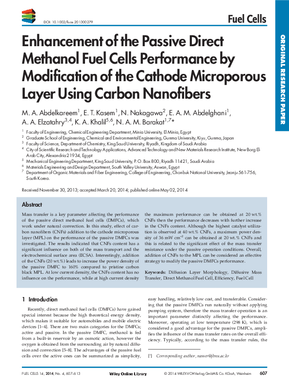 Pdf Enhancement Of The Passive Direct Methanol Fuel Cells Performance By Modification Of The