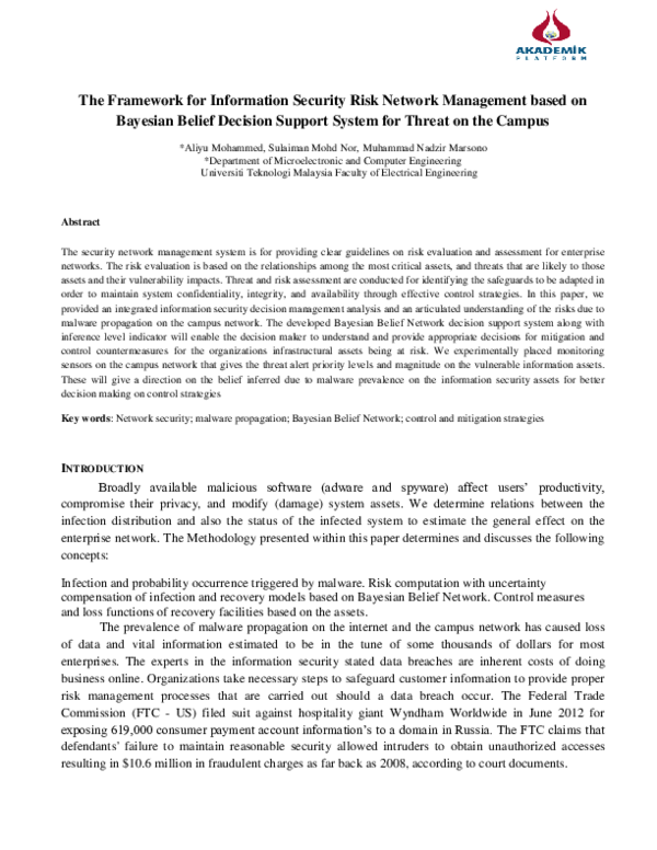 Pdf The Framework For Information Security Risk Network Management Based On Bayesian Belief