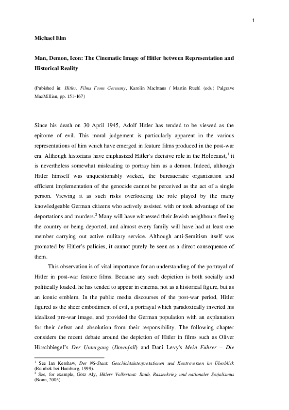 (PDF) Michael Elm Man, Demon, Icon: The Cinematic Image of Hitler ...
