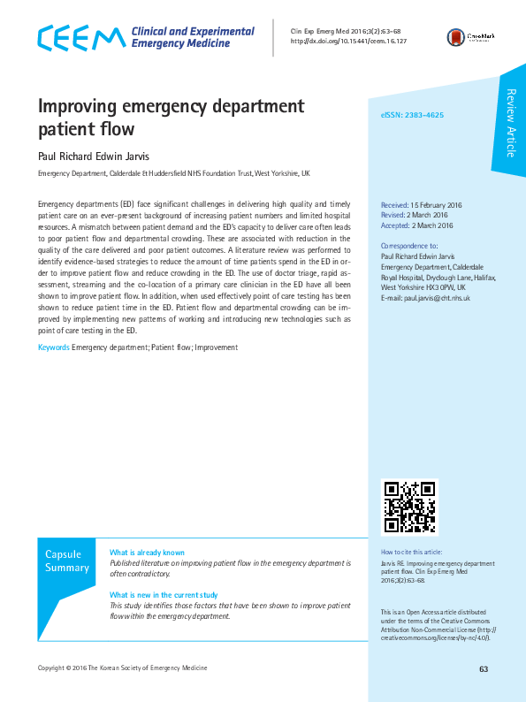 (PDF) Improving emergency department patient flow
