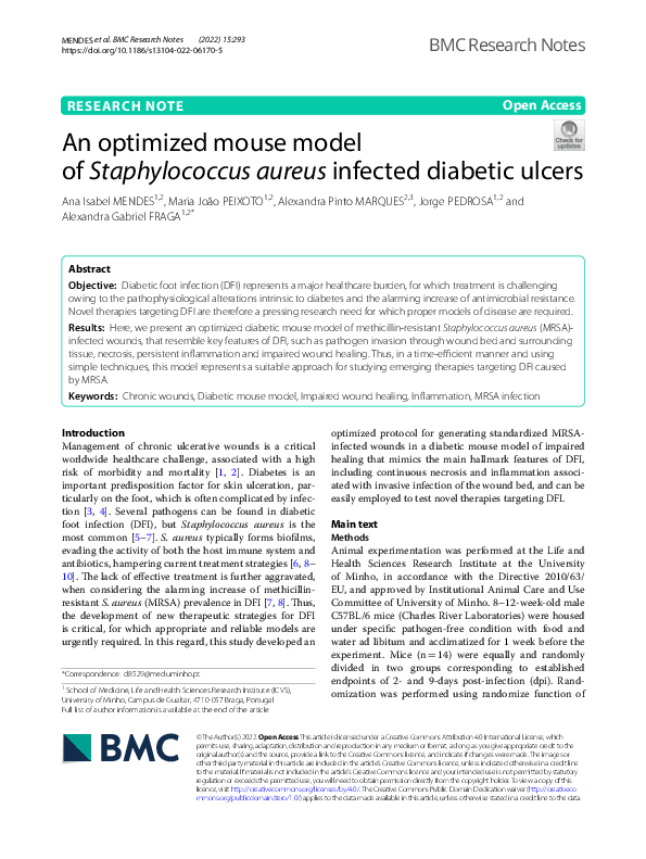 (PDF) An optimized mouse model of Staphylococcus aureus infected ...