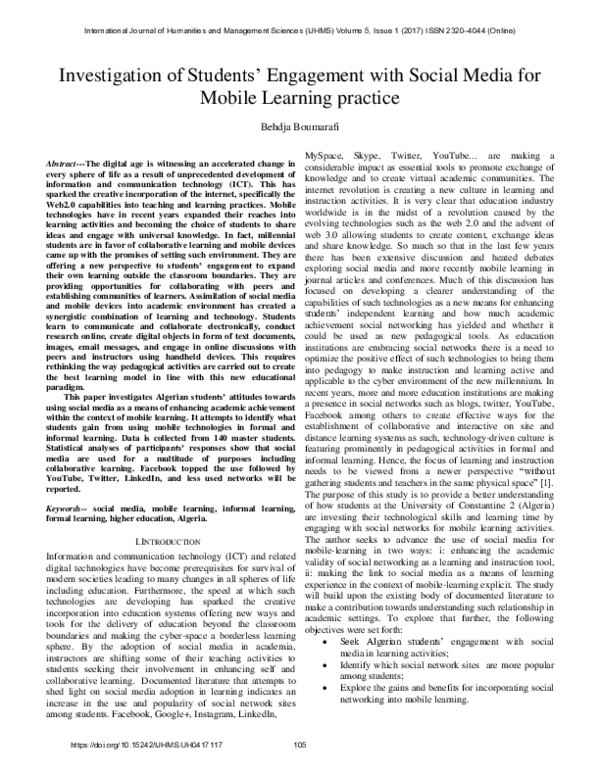 (PDF) Investigation of Students’ Engagement with Social Media for Mobile Learning practice