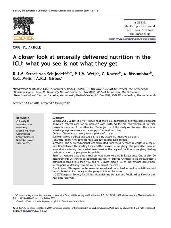 (PDF) A closer look at enterally delivered nutrition in the ICU; what ...