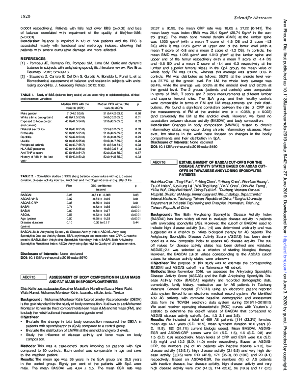 (PDF) AB0716 ESTABLISHMENT of Basdai Cut-Offs for the Disease Activity ...