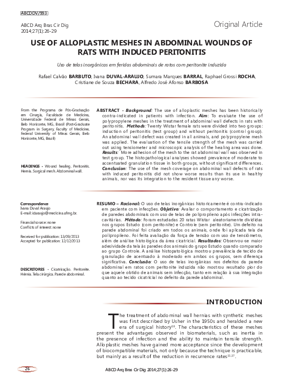 (PDF) Use of alloplastic meshes in abdominal wounds of rats with ...