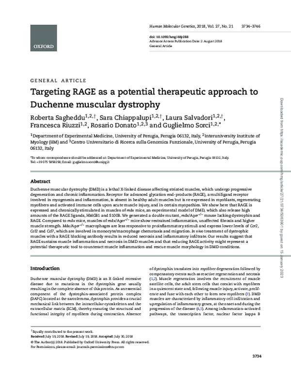 (PDF) Targeting RAGE as a potential therapeutic approach to Duchenne ...