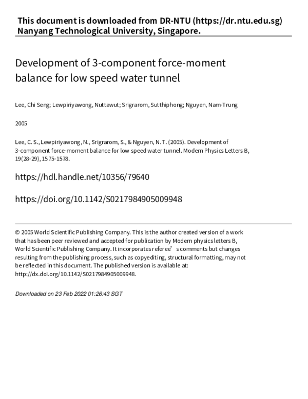 (PDF) Development of 3-COMPONENT Force-Moment Balance for Low Speed ...