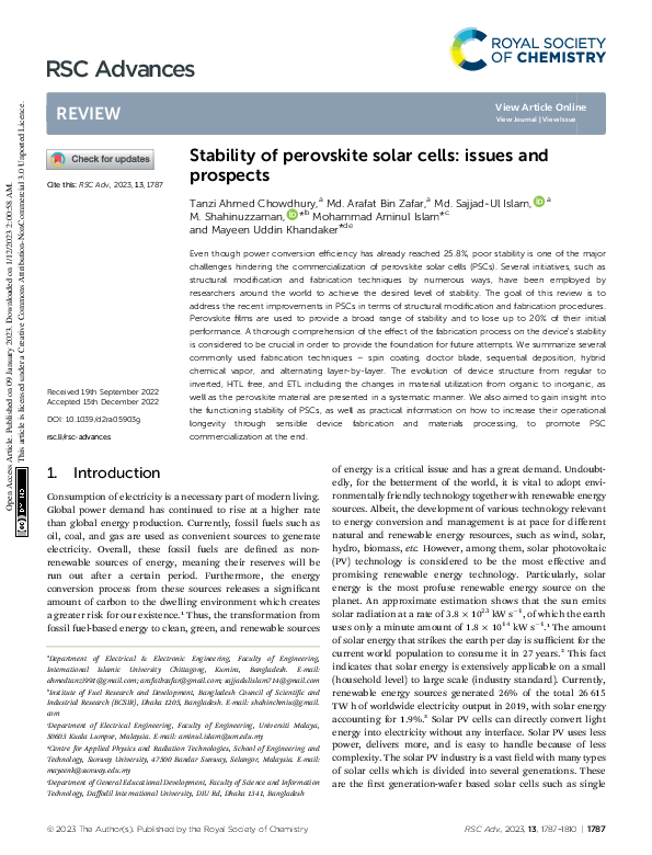 (PDF) Stability of perovskite solar cells: issues and prospects