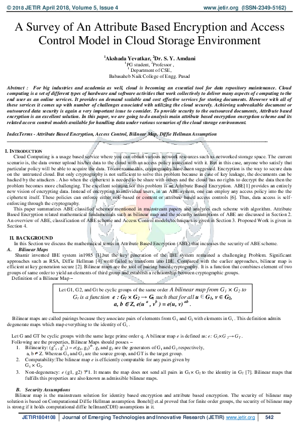 (PDF) A survey of Attribute based encryption and Access Control Models in Cloud Storage Environment