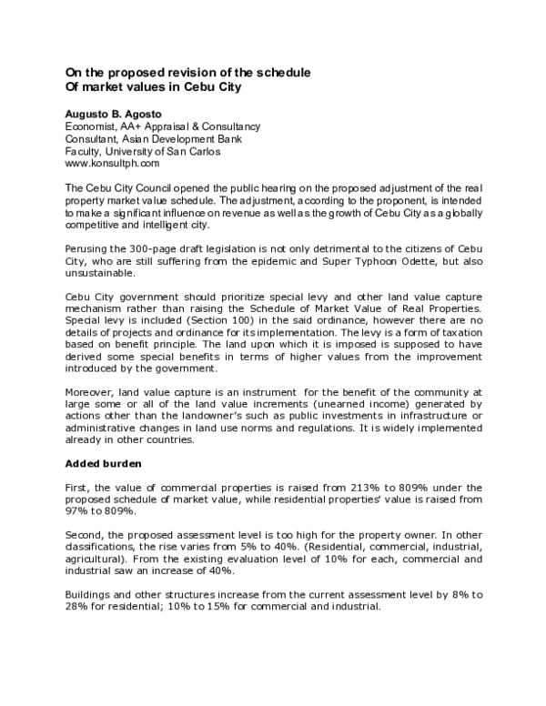 (PDF) On the proposed revision of the schedule Of market values in Cebu ...