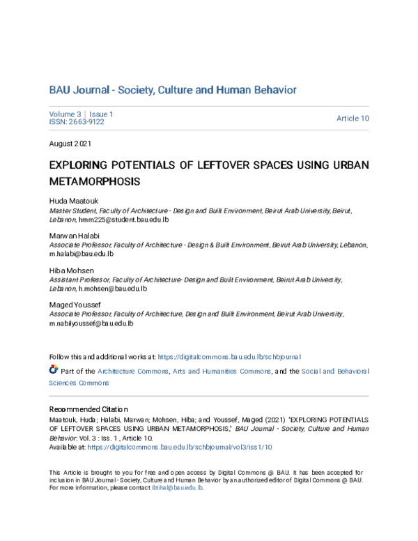 (PDF) Exploring Potentials of Leftover Spaces Using Urban Metamorphosis