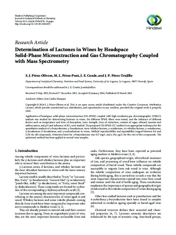 Determination of Lactones in Wines by Headspace Solid-Phase ...