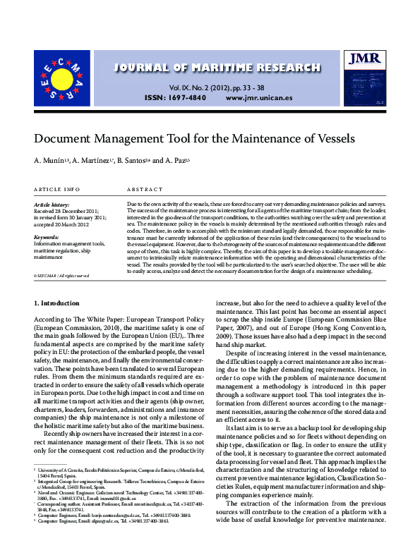 (PDF) Document management tool for the maintenance of vessels