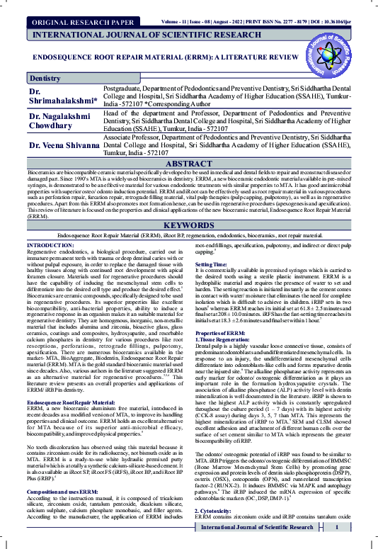 (PDF) Endosequence root repair material ERRM:A literature review