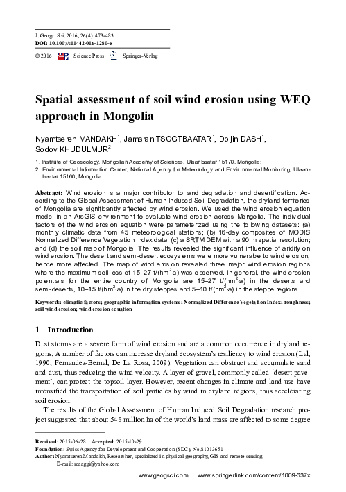 (PDF) Spatial assessment of soil wind erosion using WEQ approach in ...