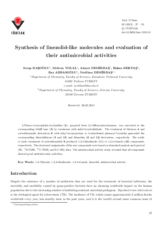 (PDF) Synthesis of eperezolid-like molecules and evaluation of their ...