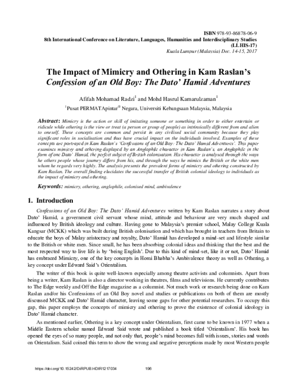 (PDF) The Impact of Mimicry and Othering in Kam Raslan’s Confession of ...