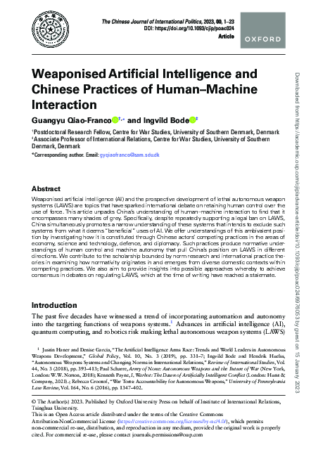(PDF) Weaponised Artificial Intelligence and Chinese Practices of Human ...