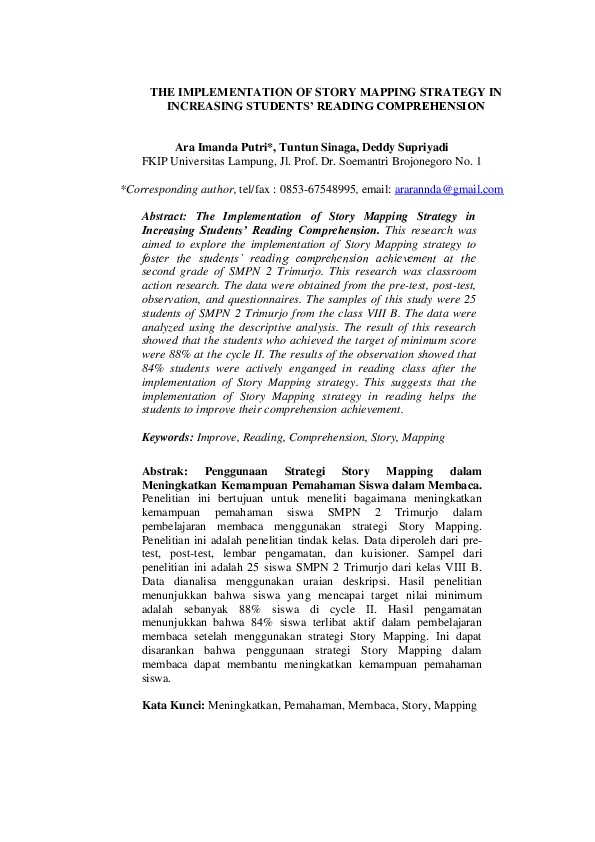 (PDF) The Implementation of Story Mapping Strategy in Increasing Students’ Reading Comprehension