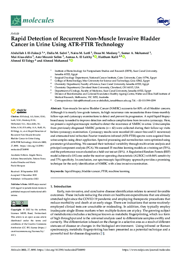 (PDF) Rapid Detection of Recurrent Non-Muscle Invasive Bladder Cancer in Urine Using ATR-FTIR ...
