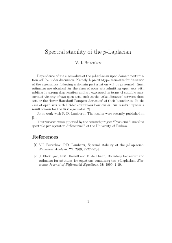 (PDF) Spectral stability of the -Laplacian