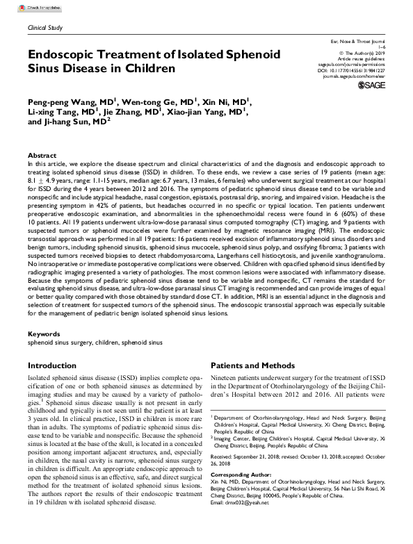 Pdf Endoscopic Treatment Of The Isolated Sphenoid Sinus Lesions