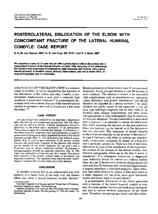(PDF) Posterolateral Dislocation of the Elbow with Concomitant Fracture ...