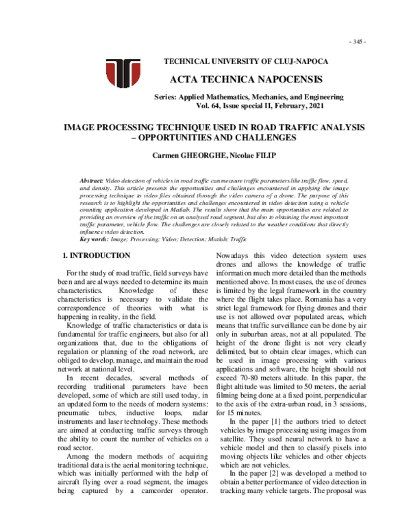 (PDF) Image Processing Technique Used in Road Traffic Analysis – Opportunities and Challenges