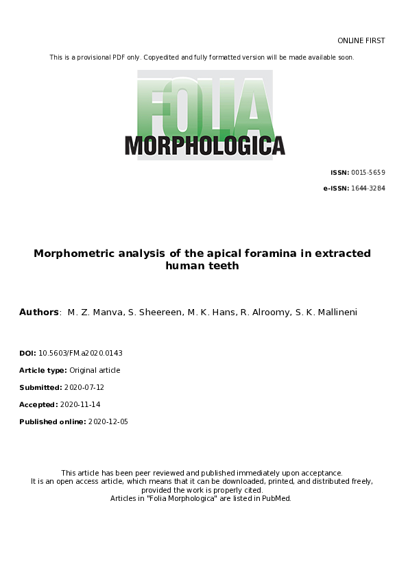 (PDF) Morphometric analysis of the apical foramina in extracted human teeth