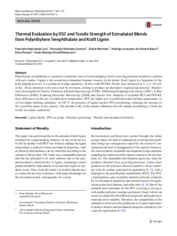 (PDF) Thermal Evaluation by DSC and Tensile Strength of Extrudated ...
