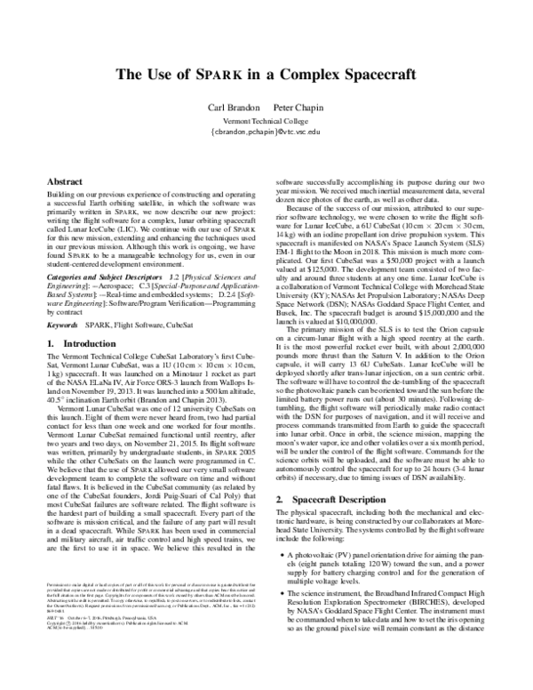 (PDF) The Use of SPARK in a Complex Spacecraft