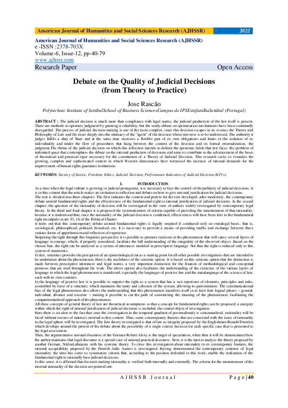 (PDF) Debate on the Quality of Judicial Decisions (from Theory to ...