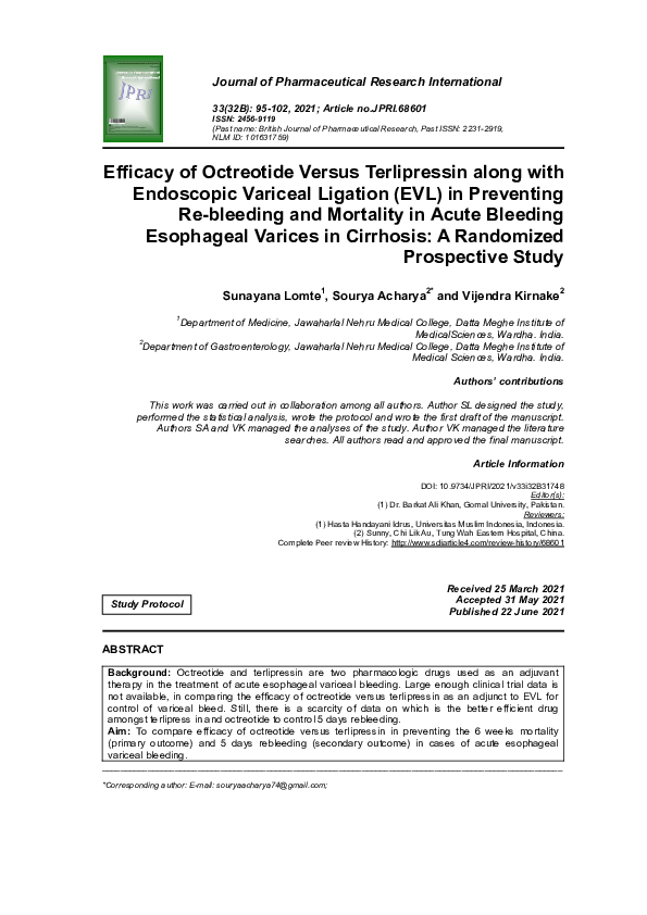 (PDF) Efficacy of Octreotide Versus Terlipressin along with Endoscopic ...