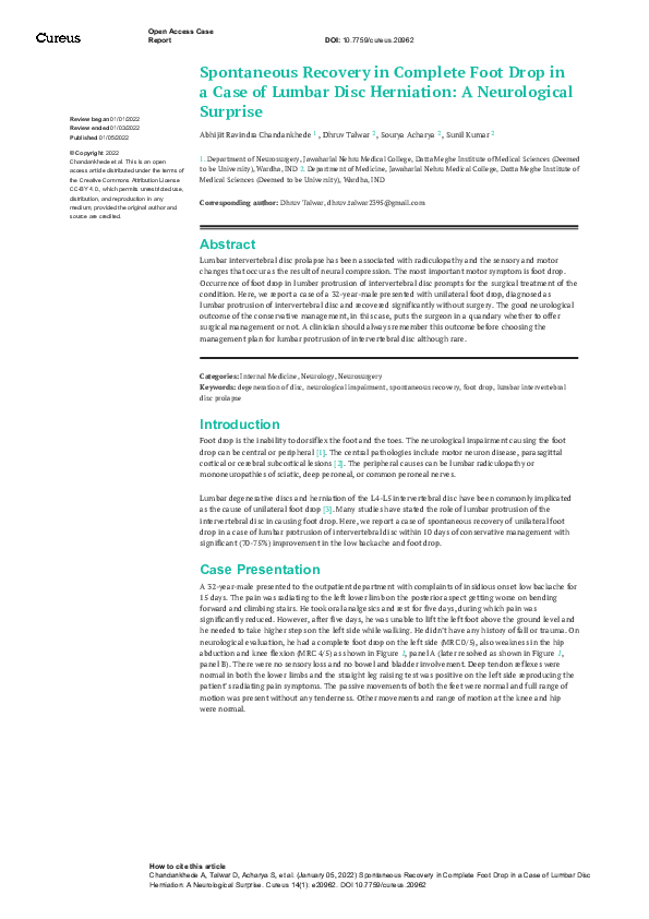 (PDF) Spontaneous Recovery in Complete Foot Drop in a Case of Lumbar ...