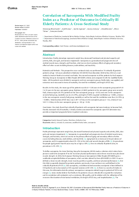 Pdf Correlation Of Sarcopenia With Modified Frailty Index As A